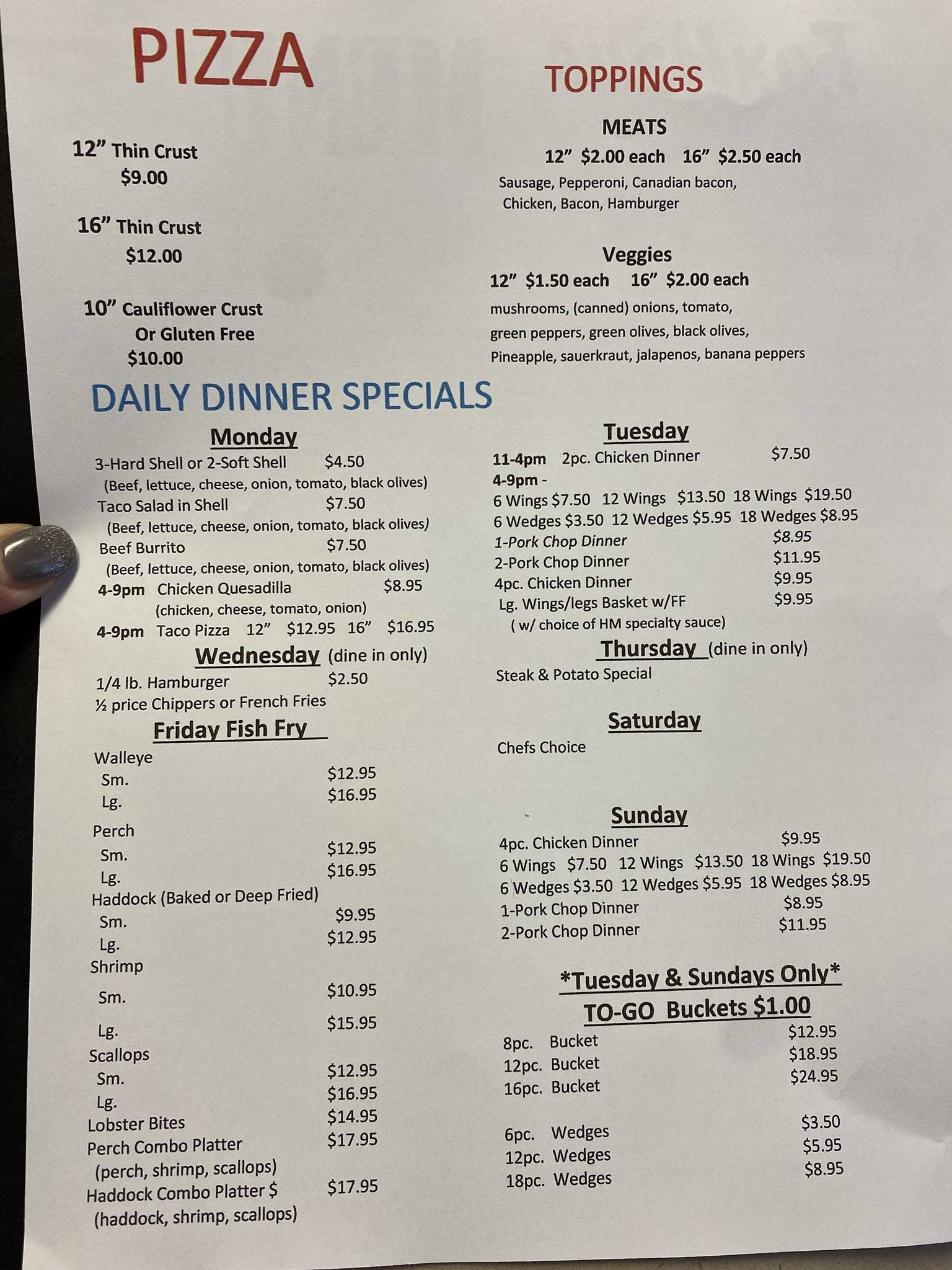 Menu at Fox Haus Bar & Grill, Omro