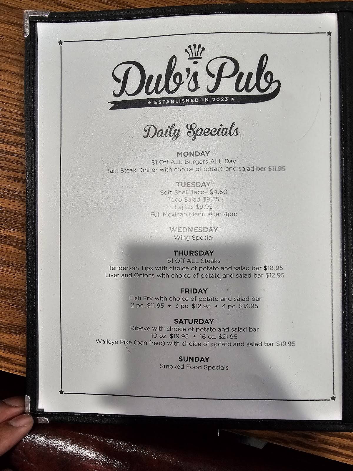 Menu at Foxhole Pub, Sparta
