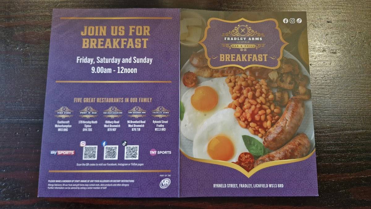 Menu at Fradley Arms pub & bar, Lichfield