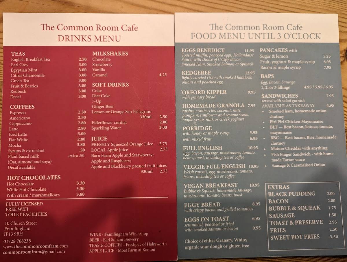 Menu at Common Room Café pub & bar, Framlingham