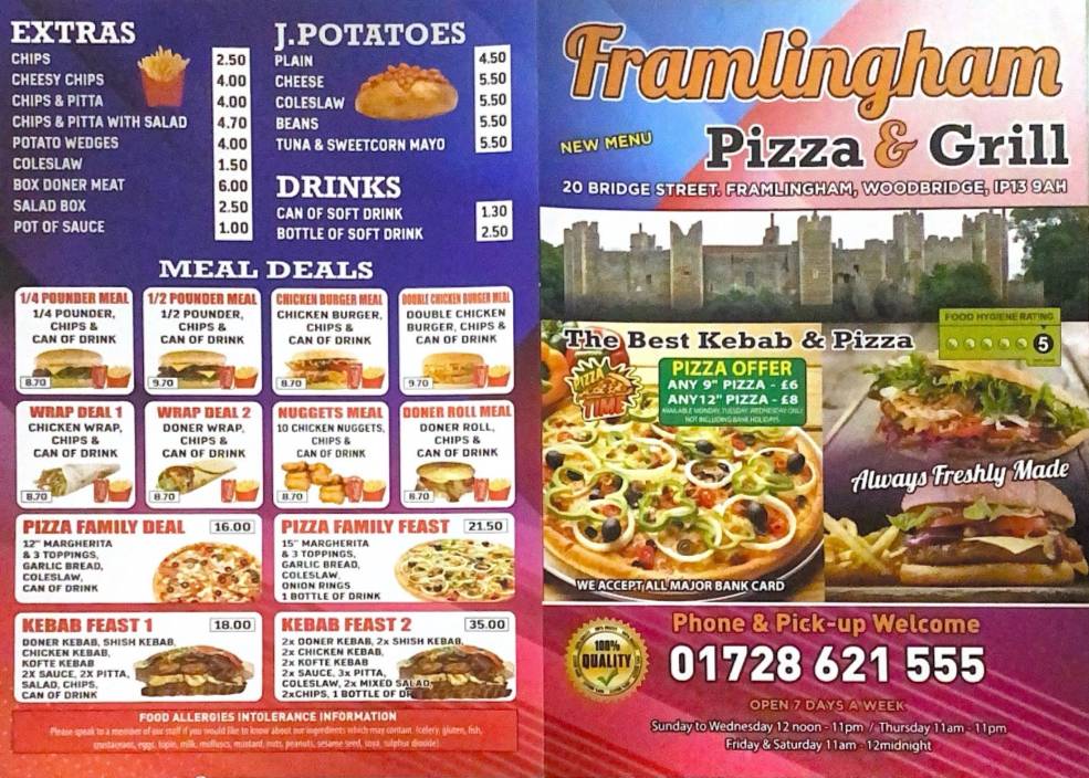 Menu at Framlingham Pizza & Grill pizzeria, Framlingham