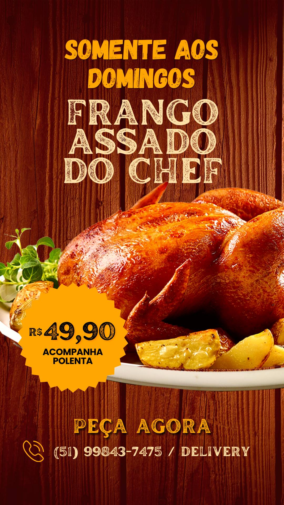 Menu em Frango assado do chef restaurante, Canoas