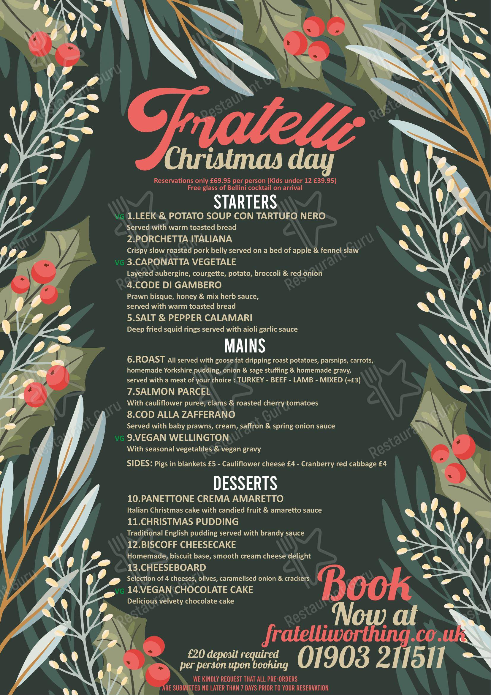Menu at Fratelli Worthing restaurant, Worthing, 18 Marine Parade