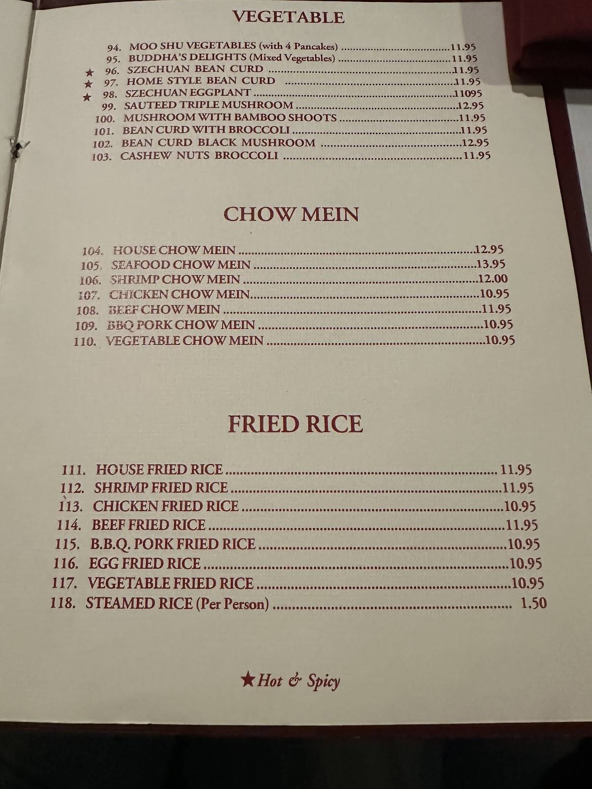 Menu at Fred's Szechuan Chinese Restaurant, Nevada City