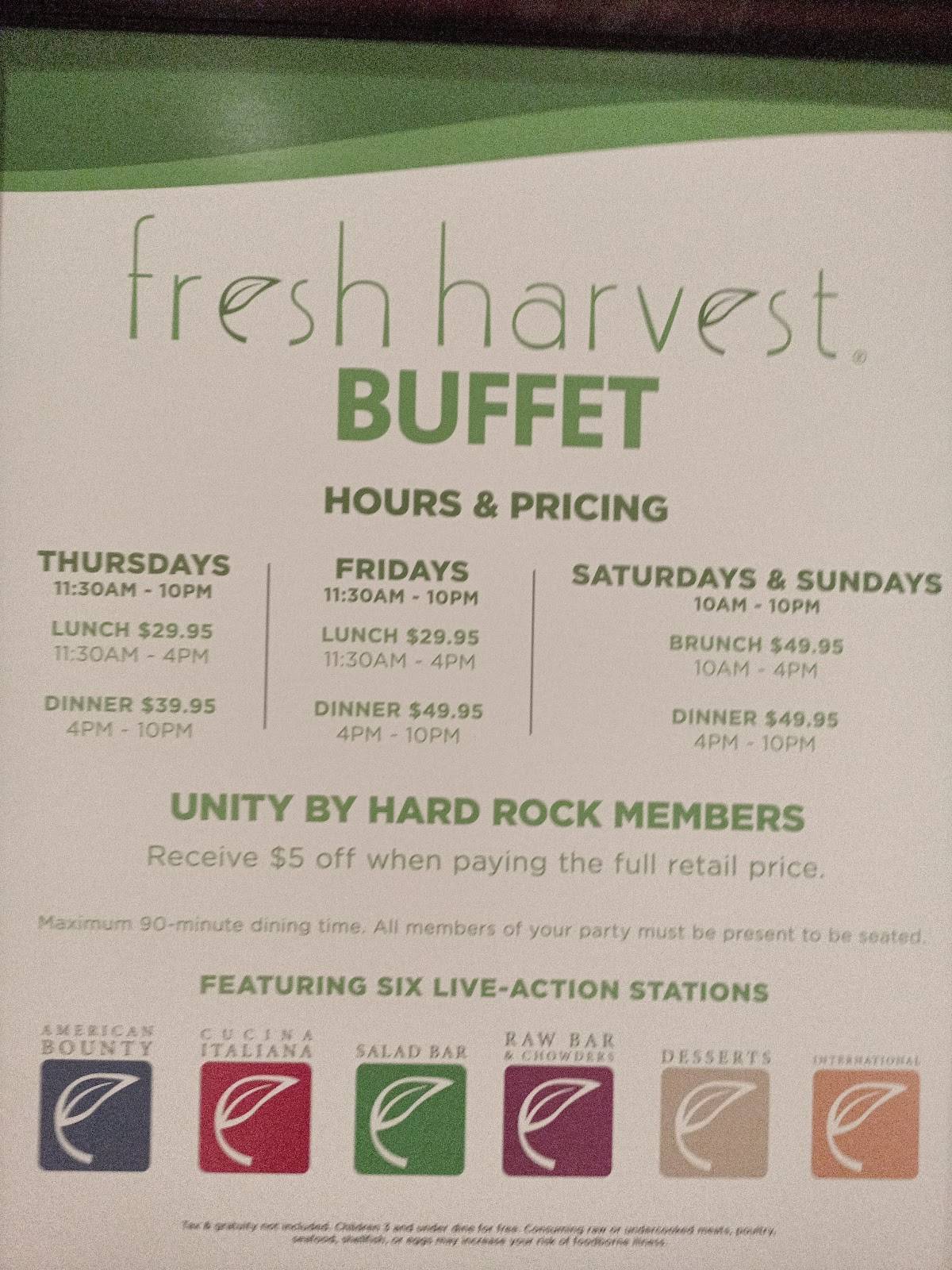 Menu at Fresh Harvest Buffet (in Seminole Hard Rock Tampa) restaurant ...