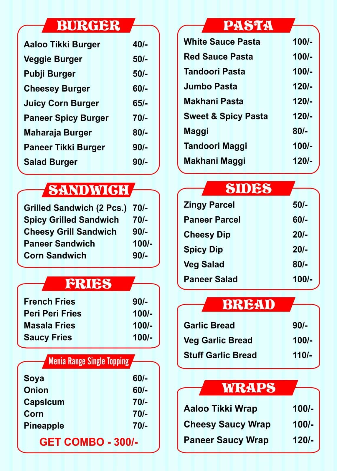 Menu at Fresh bite cafe, Nilokheri