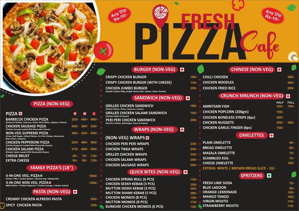 Menu at Fresh pizza cafe, Zirakpur