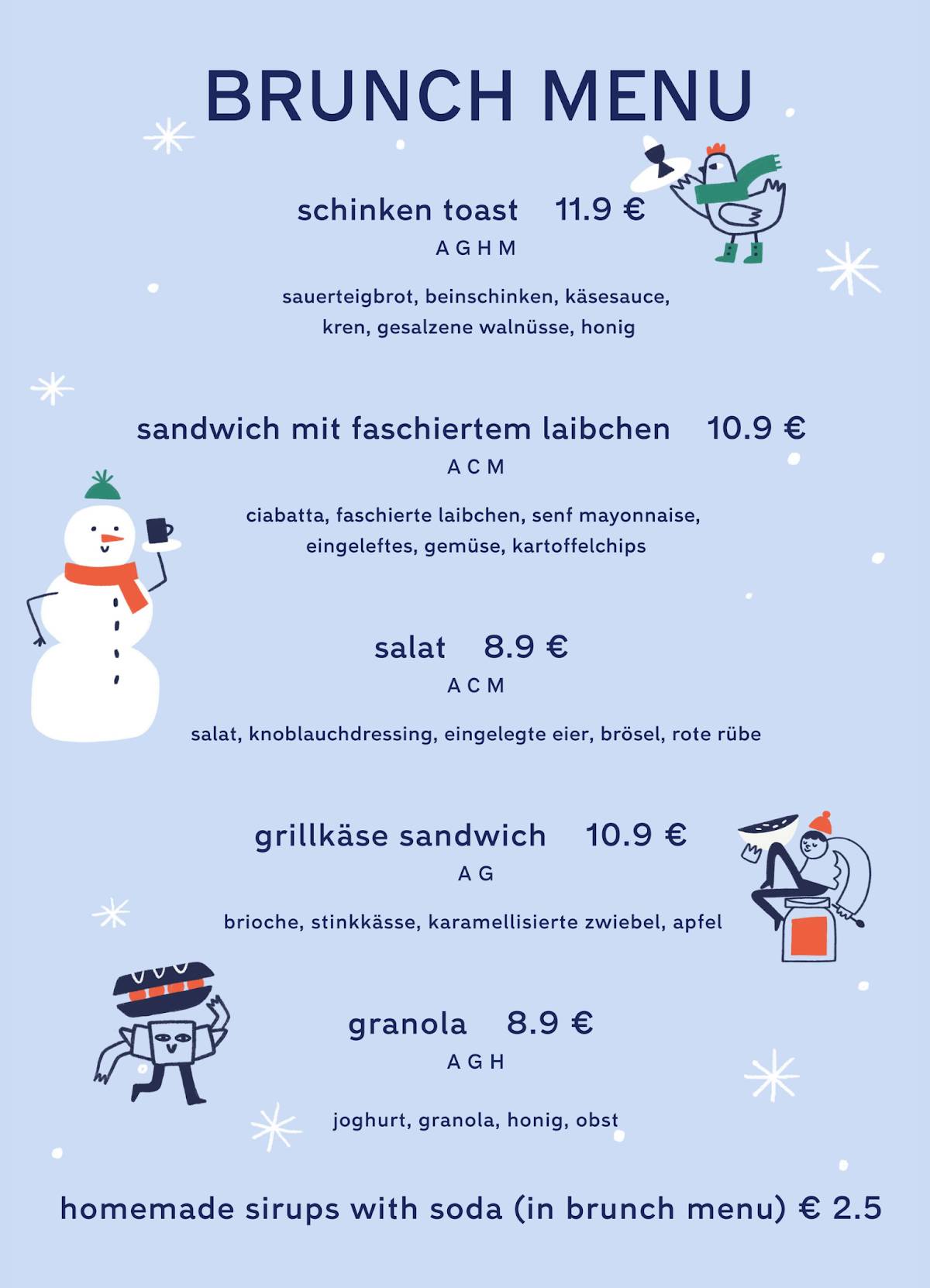 Menu at Freyja - the croissant story restaurant, Vienna