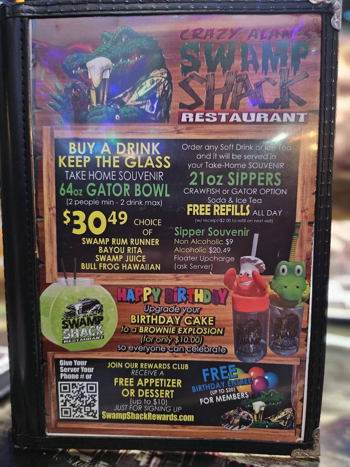 Menu at Swamp shack restaurant, Friendswood