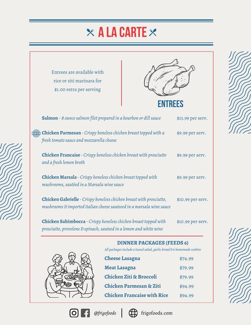Menu at Frigo Foods restaurant, East Longmeadow