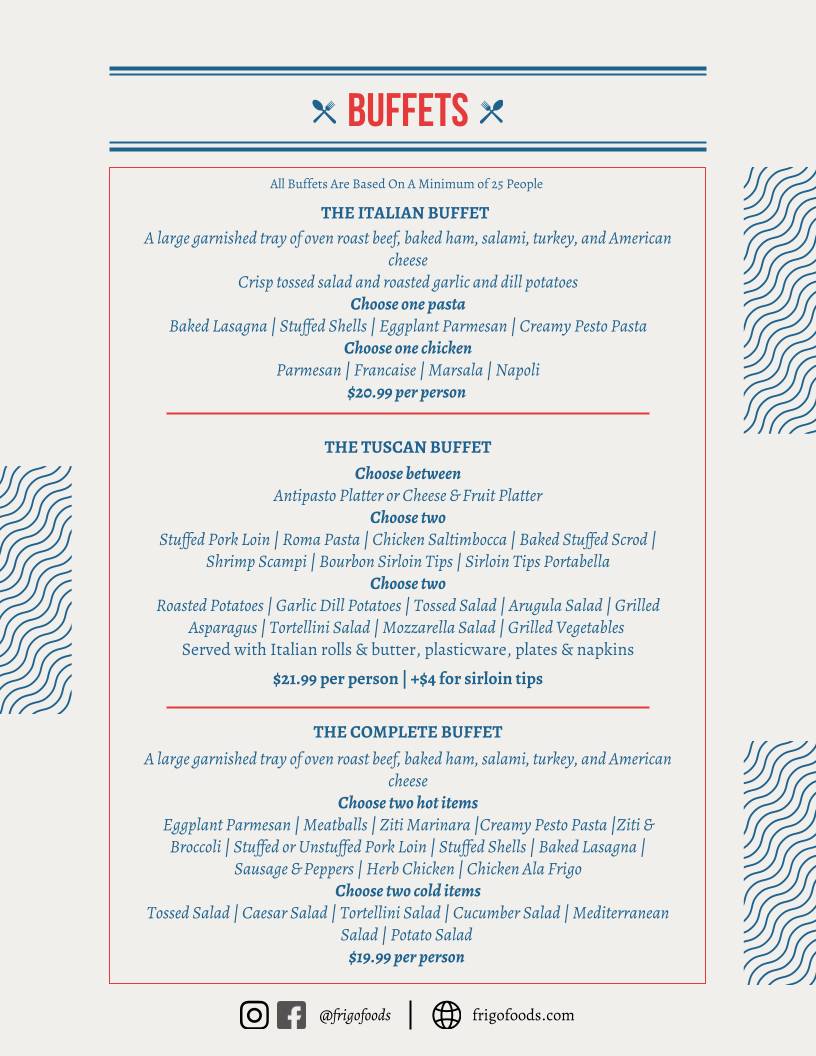 Menu at Frigo Foods restaurant, East Longmeadow