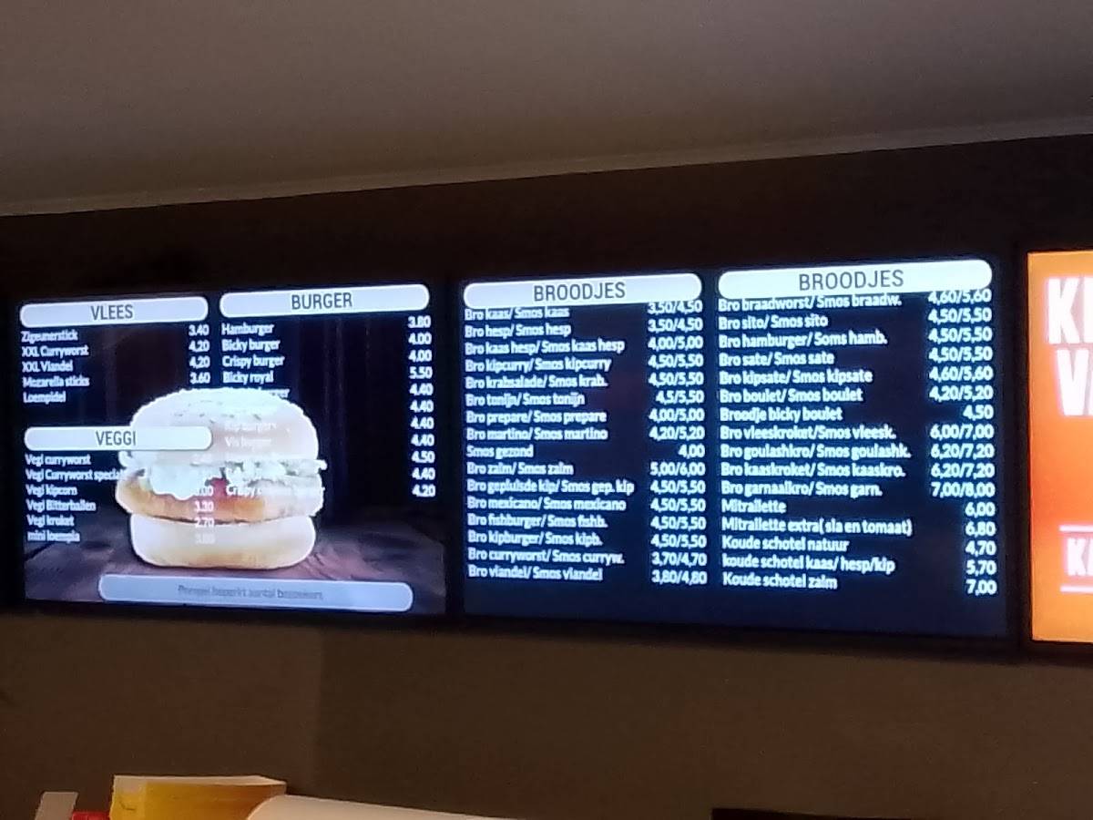Menu au Frituur In 't Dorp fast food, Zoersel