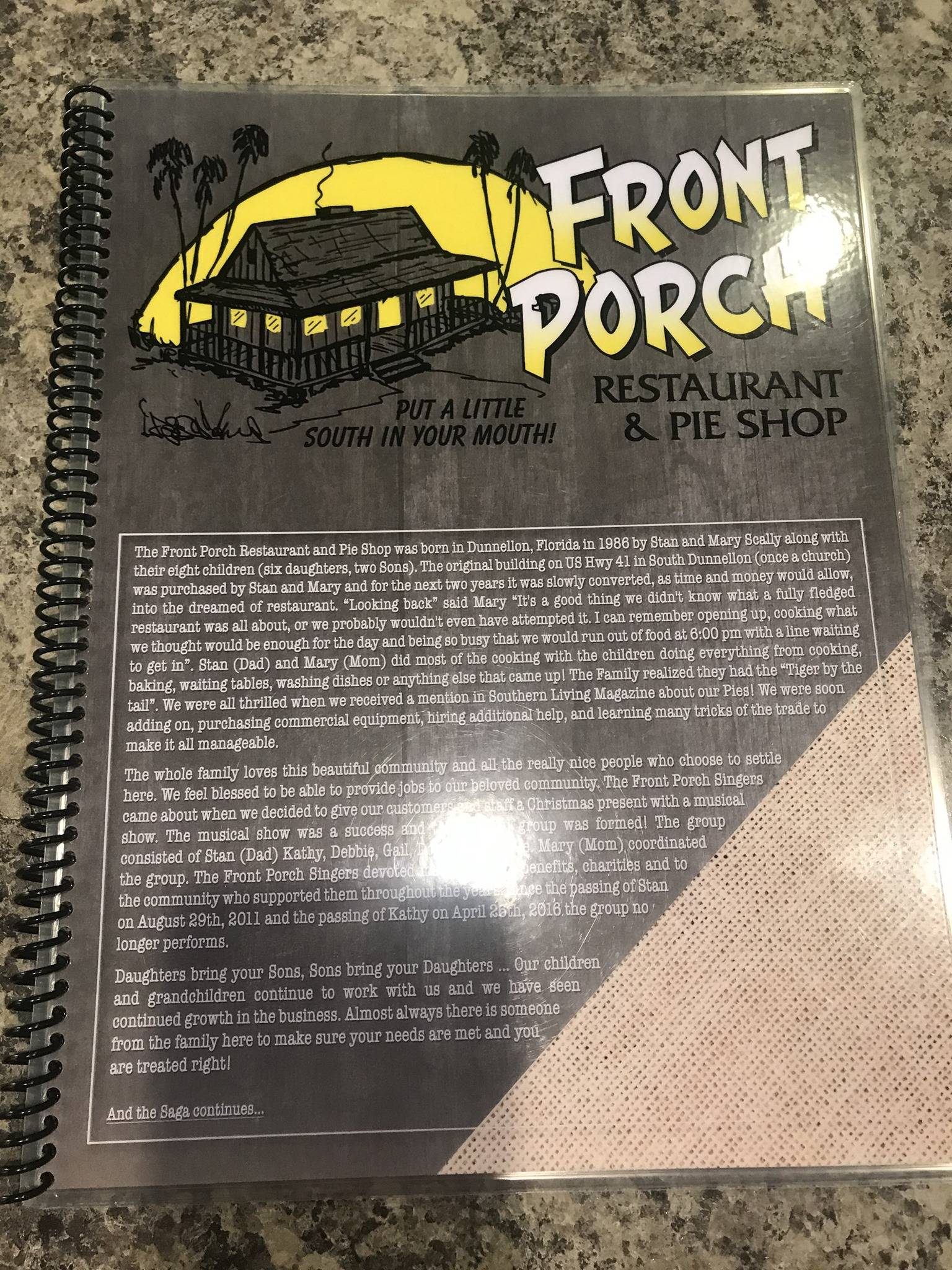 Menu at Front Porch Restaurant & Pie Shop, Dunnellon
