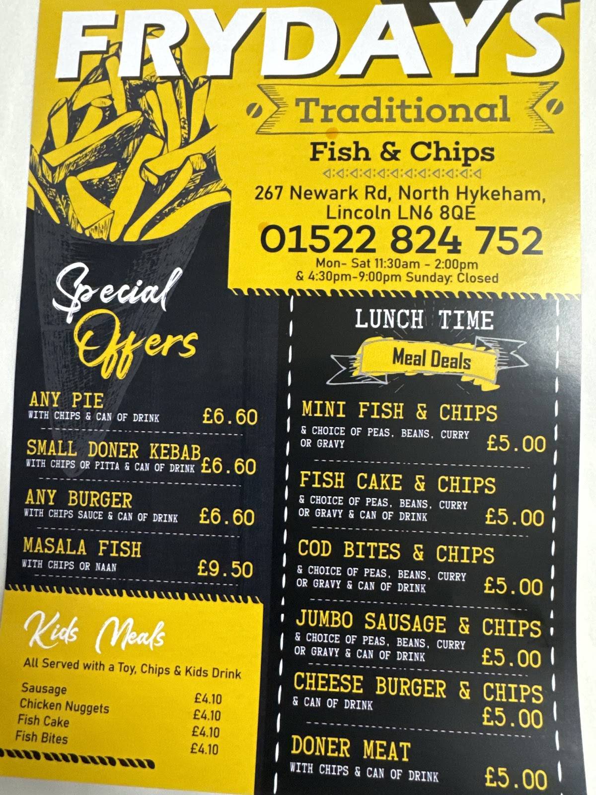 Menu at Frydays restaurant, Lincoln