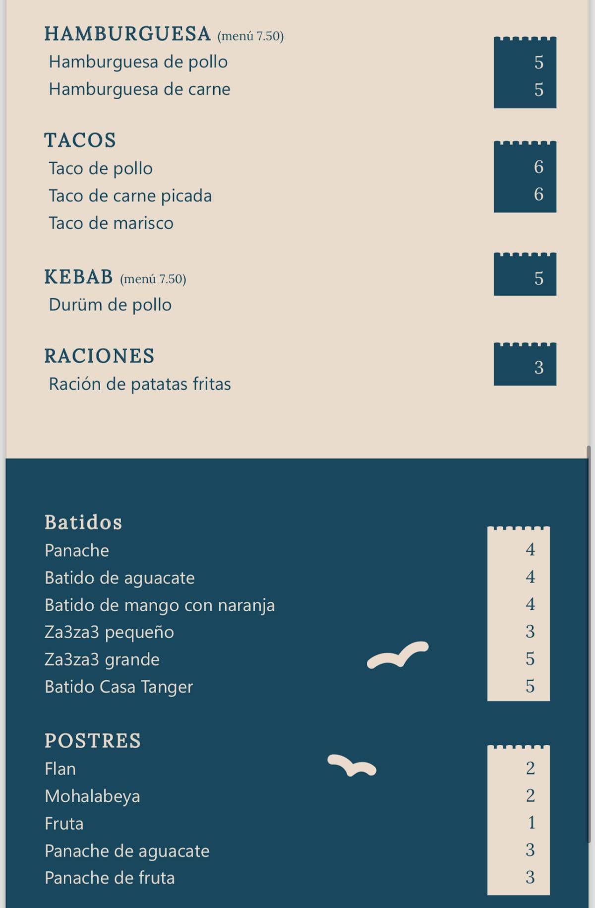 Carta de Restaurante Casa Tanger (HALAL), Fuenlabrada
