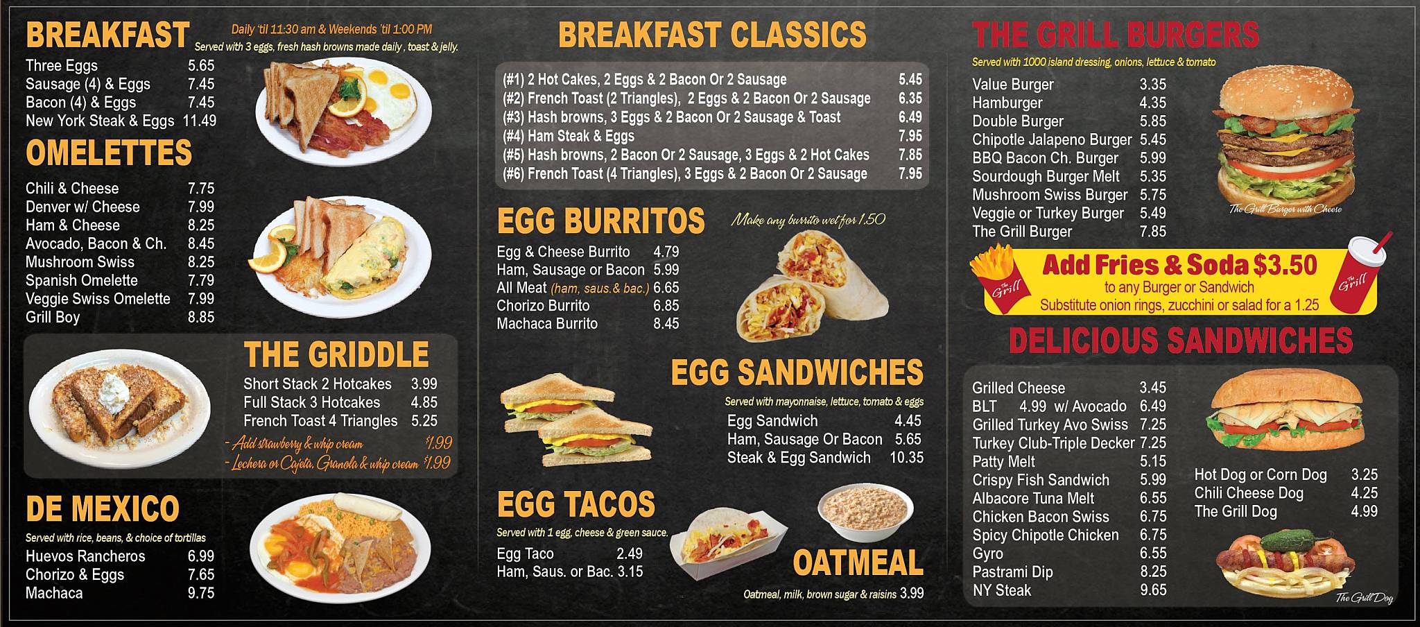 Menu at The Grill fast food, Fullerton