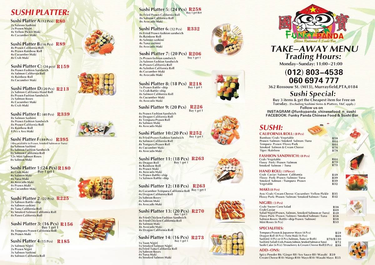 Menu at Funky Panda Chinese Food & Sushi Bar, Pretoria