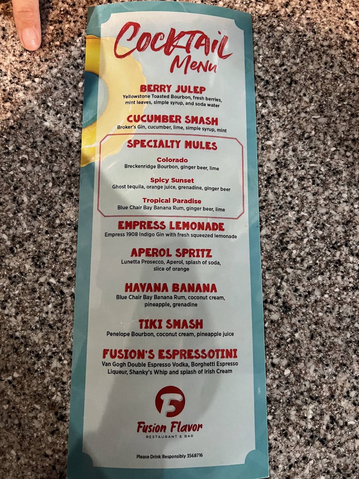 Menu at Fusion Flavor restaurant, Pittsburgh