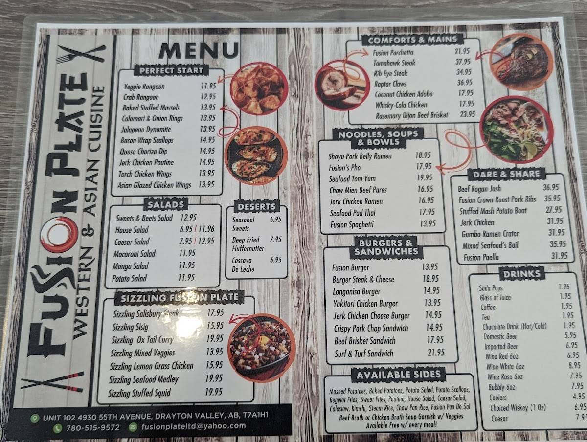 Menu at Fusion Plate - Western & Asian Cuisine restaurant, Drayton Valley