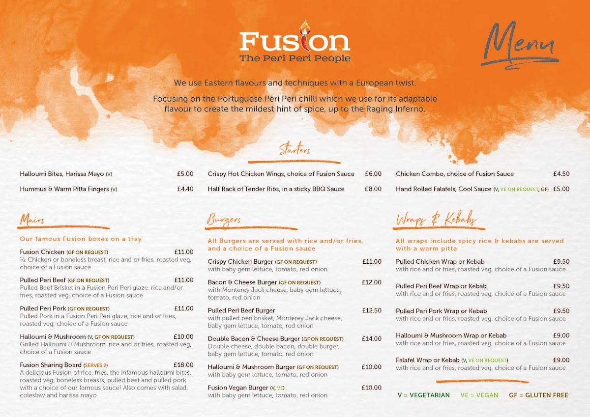 Menu at Fusion Sports Bar, Morecambe, 3-5 Pedder St