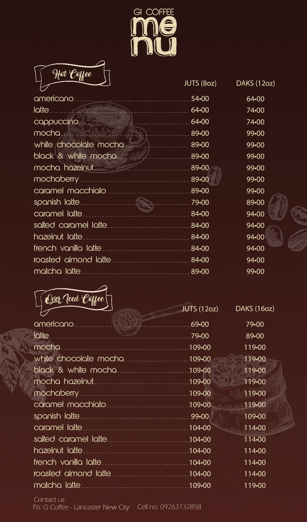 Menu at G Coffee - Lancaster New City, General Trias