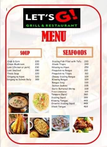 Menu at G Spot NightClub, Meycauayan