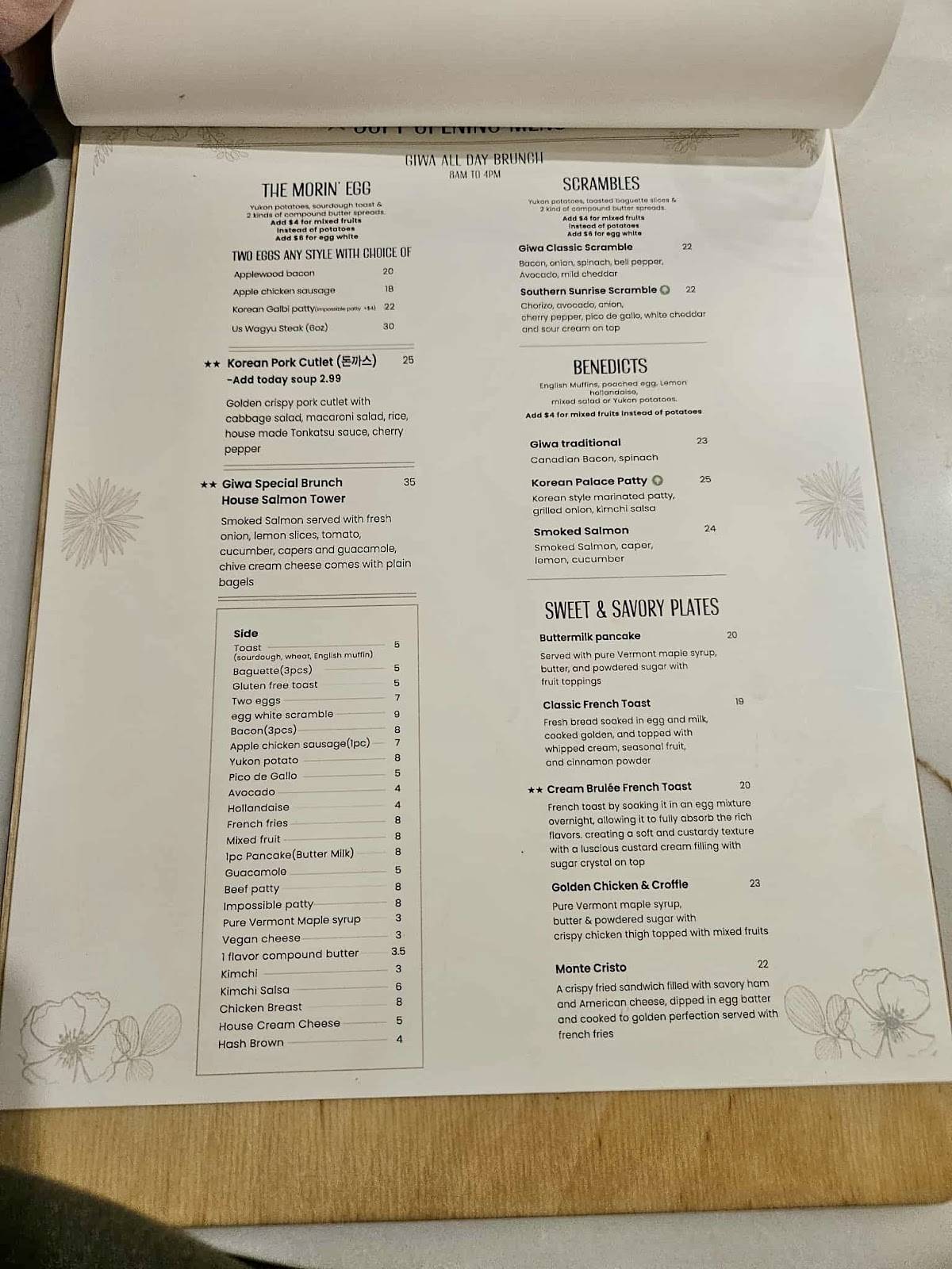 Menu at GIWA cafe, Santa Clara