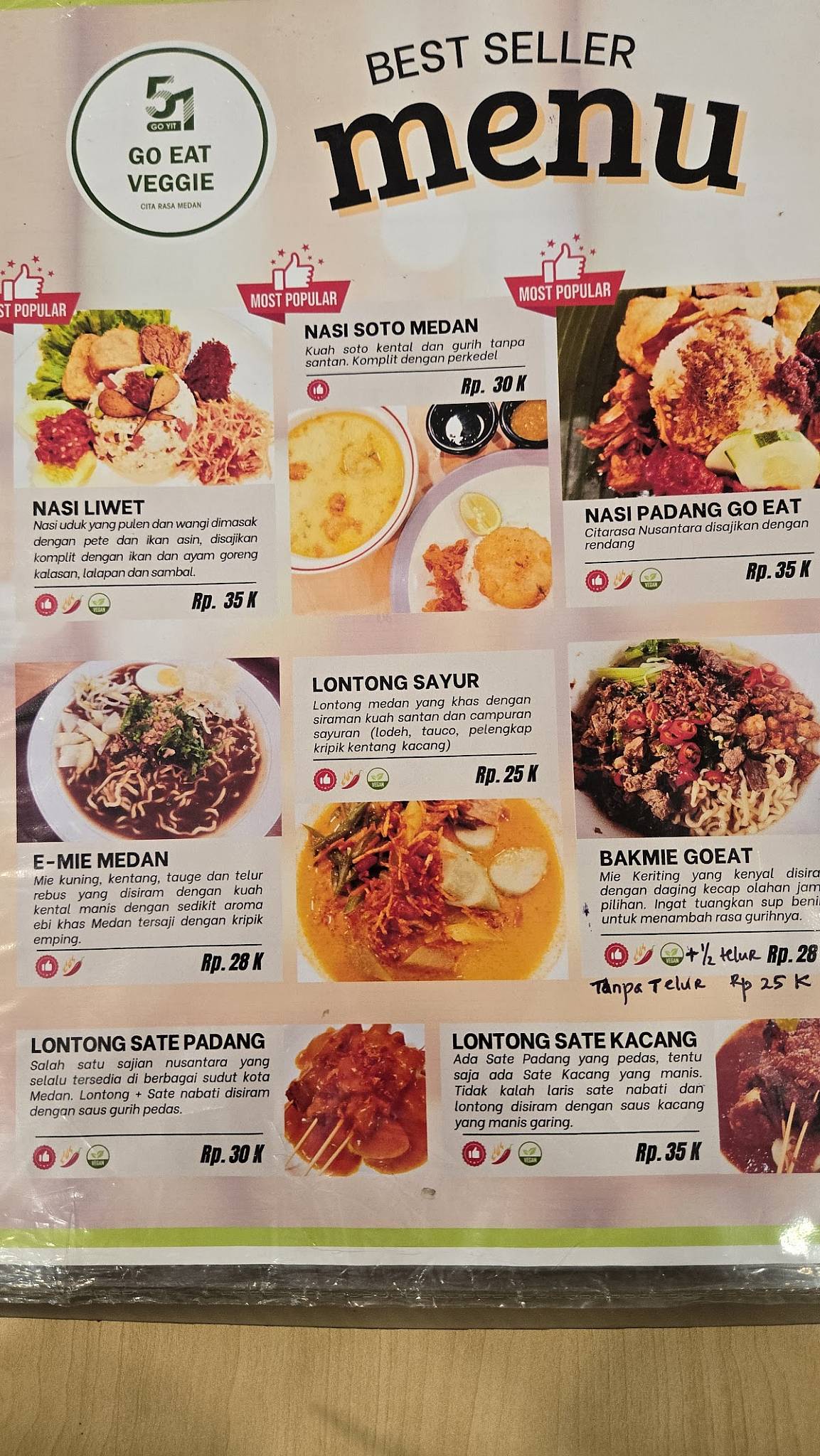 Menu at GO EAT VEGGIE restaurant, West Jakarta