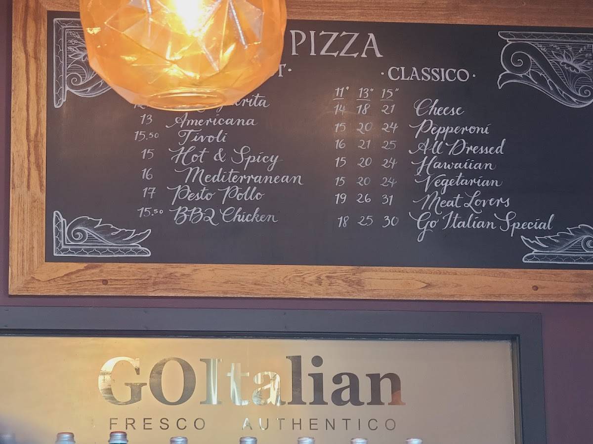 Menu at GO Italian Restaurant, Kingston