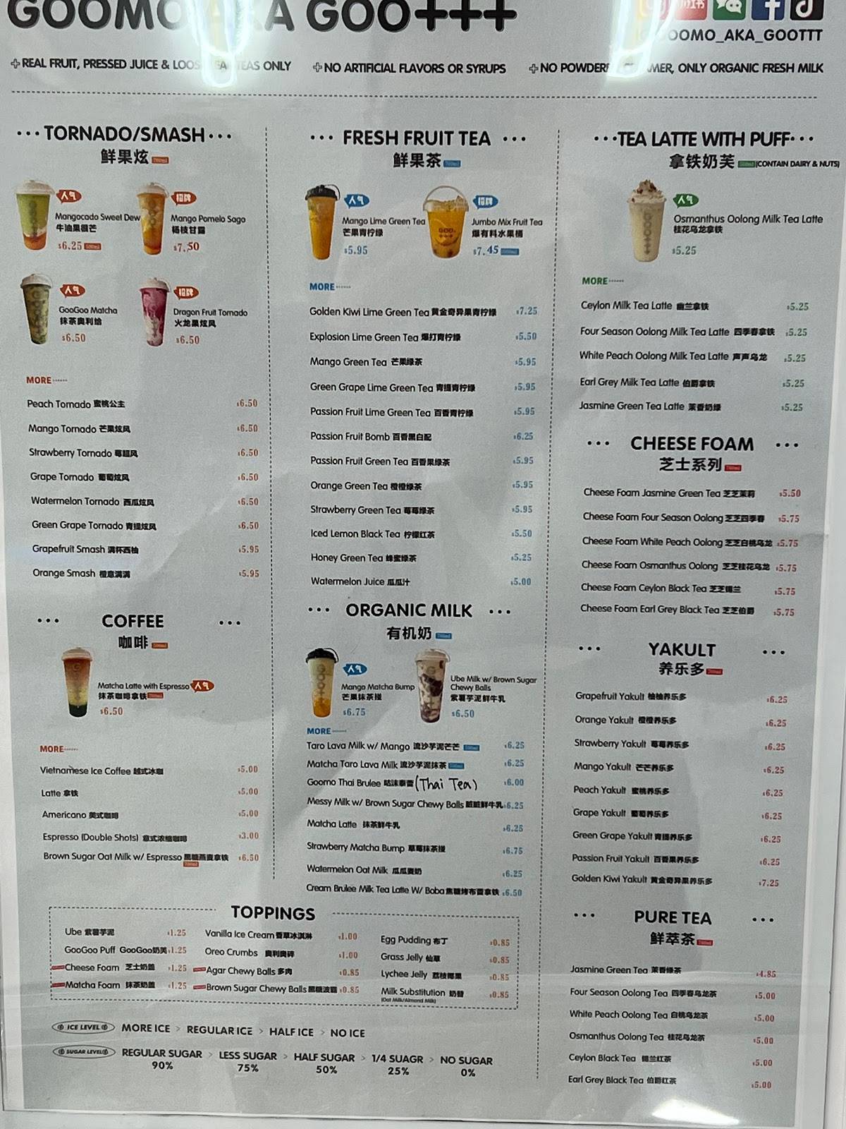 Menu at GOOMO BOBA TEA SHOP desserts, Walnut