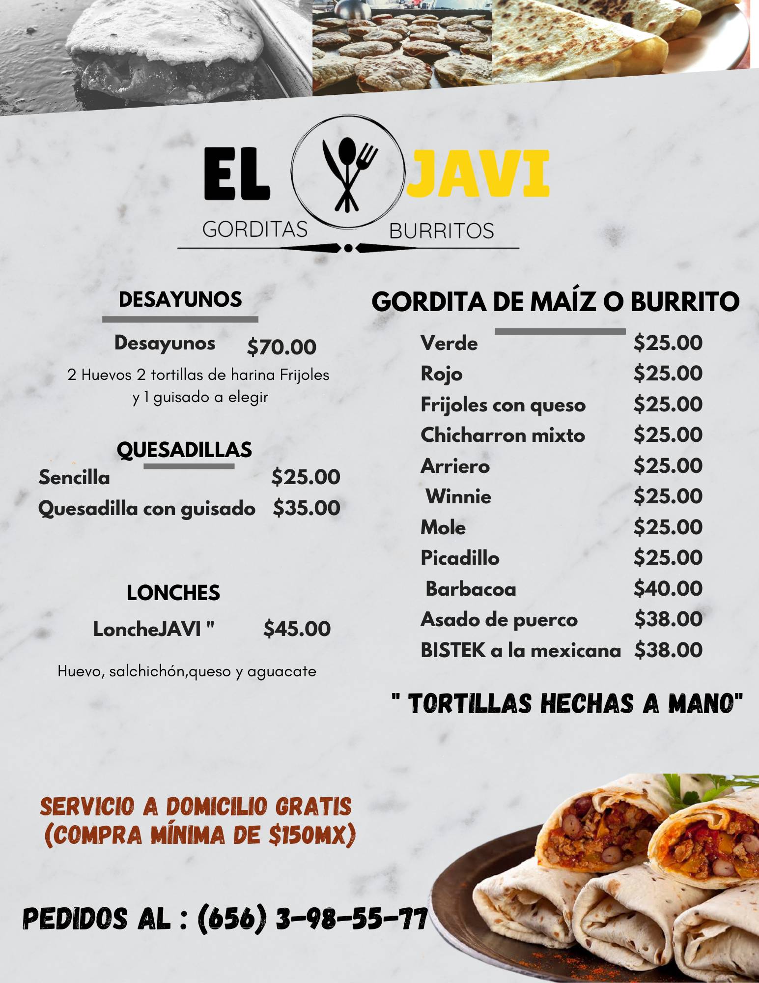 Menu at GORDITAS EL JAVI restaurant, Ciudad Juarez