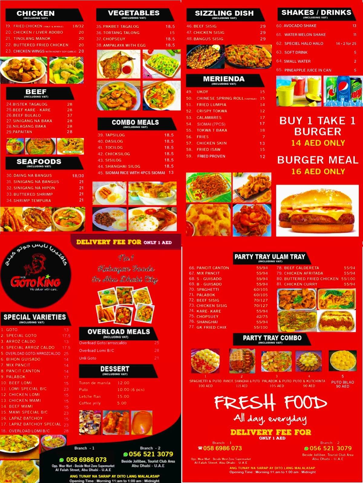 Menu at GOTO KING Restaurant, Abu Dhabi
