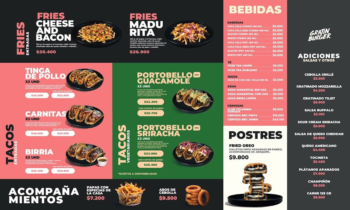 Carta del restaurante GRATIN BURGER CEDRITOS, Bogotá, Autopista Nte ...
