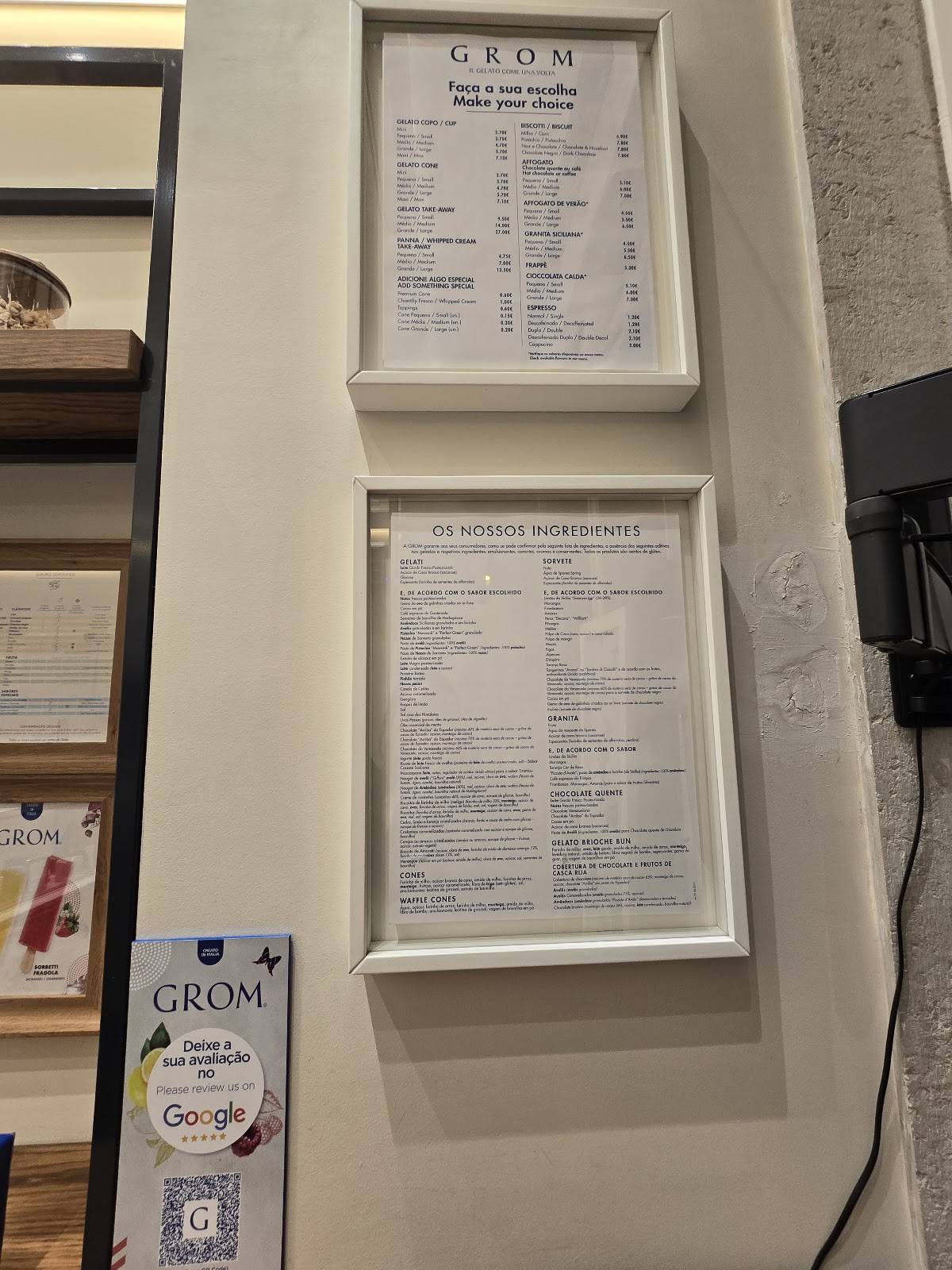 Menu em GROM restaurante, Lisboa