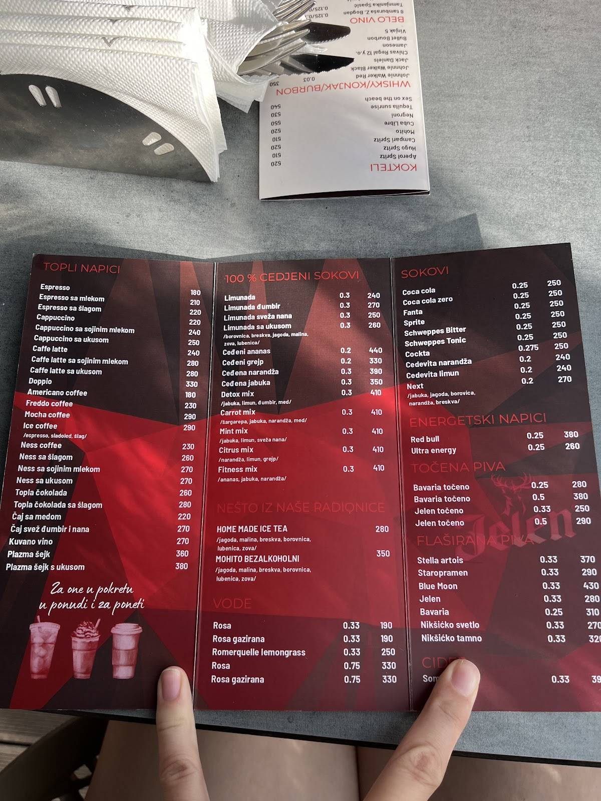 Menu at Galerija coffee and food bar, Petrovaradin