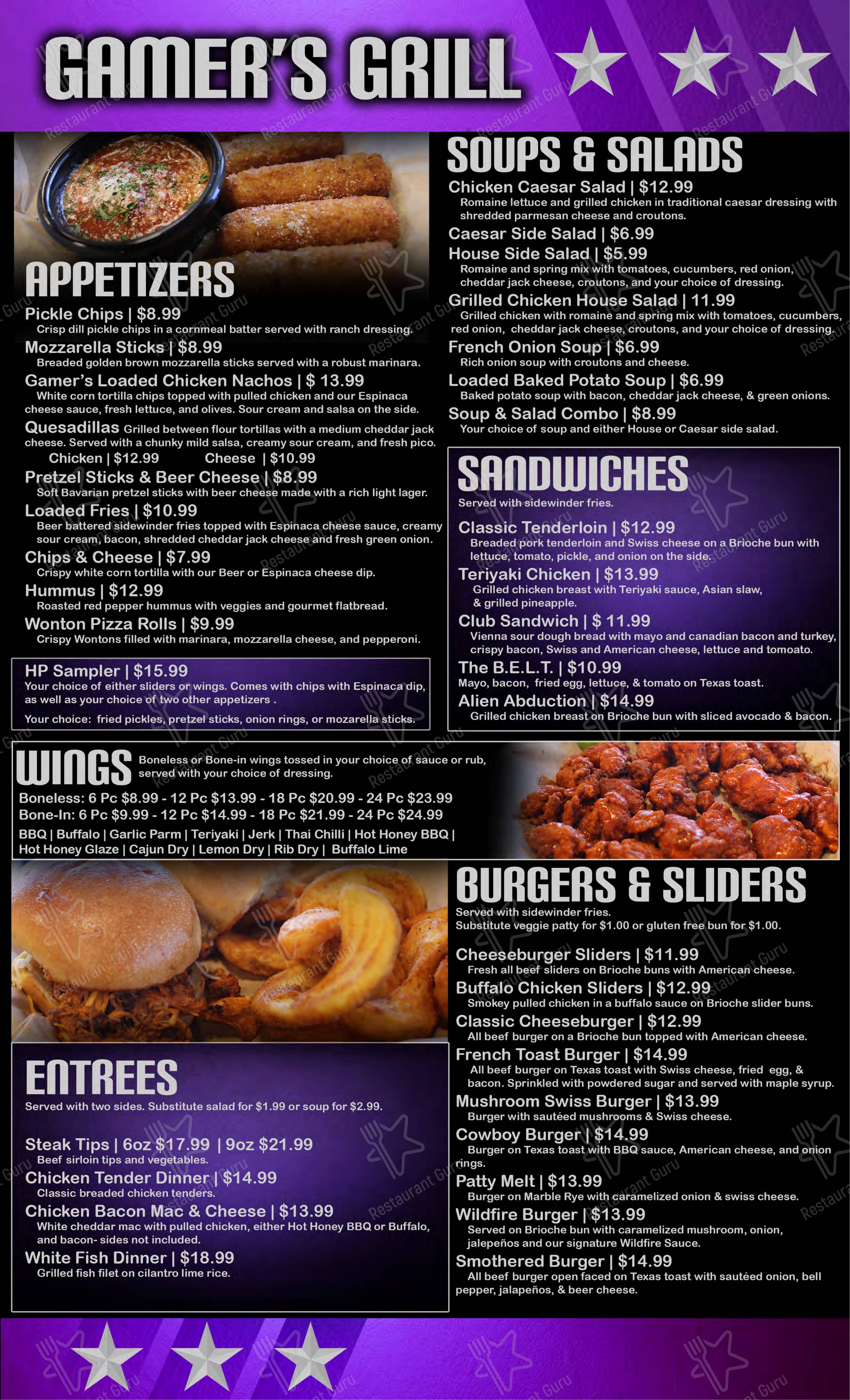 Menu at Gamer's Grill pub & bar, Saint Joseph