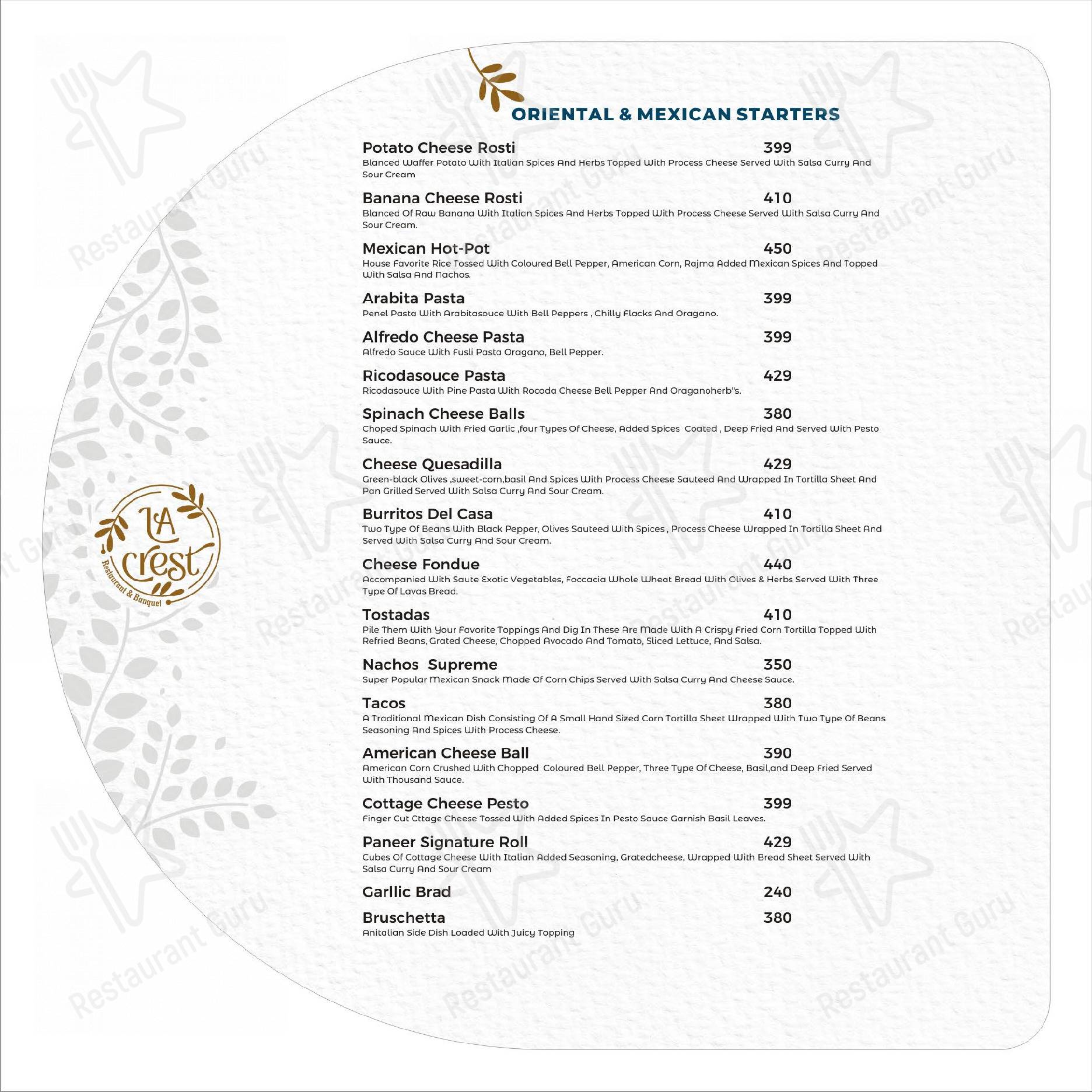 Menu at La Crest Restaurant & Banquet, Gandhinagar