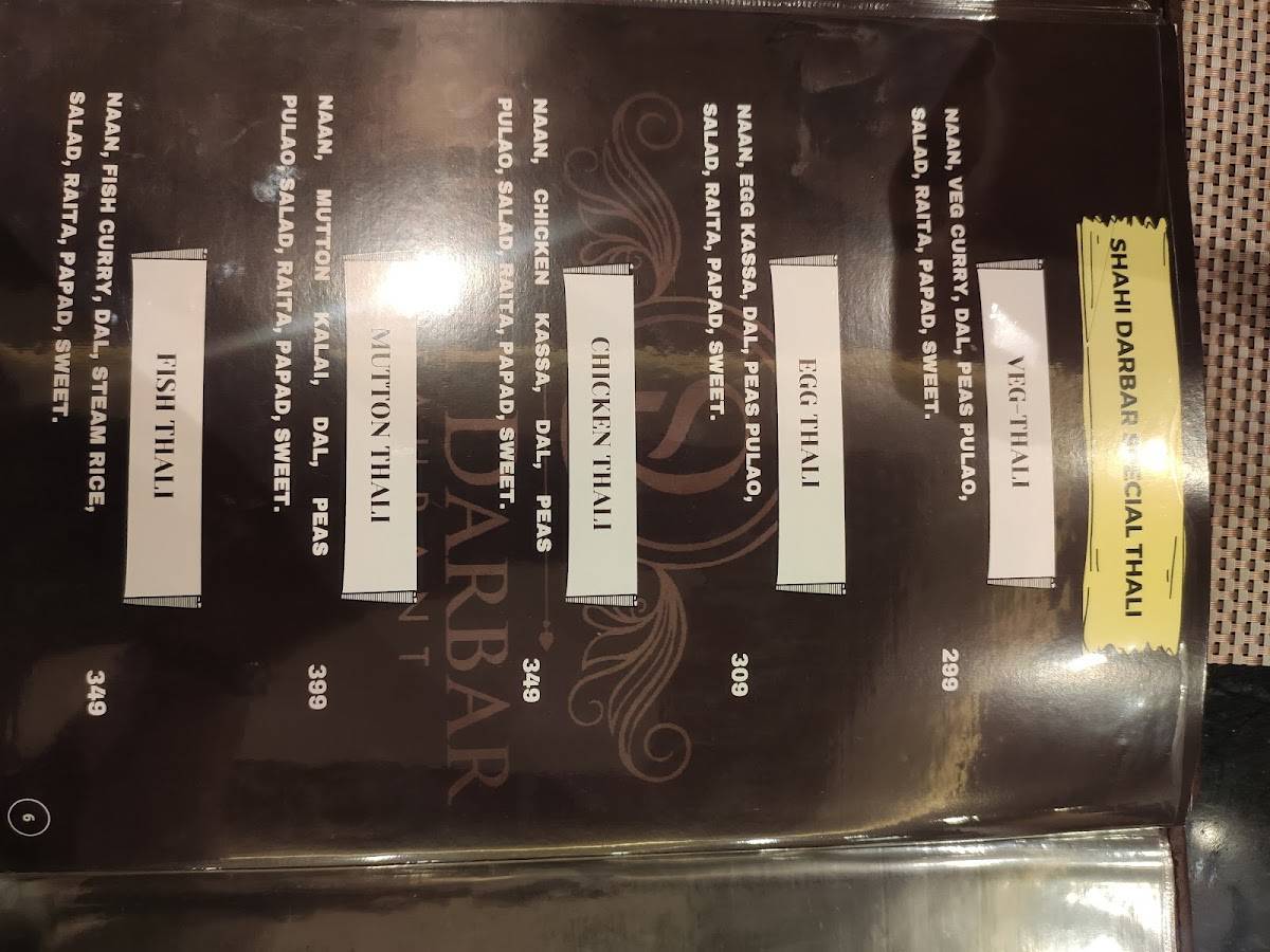 Menu at THE SHAHI DARBAR, Gangtok