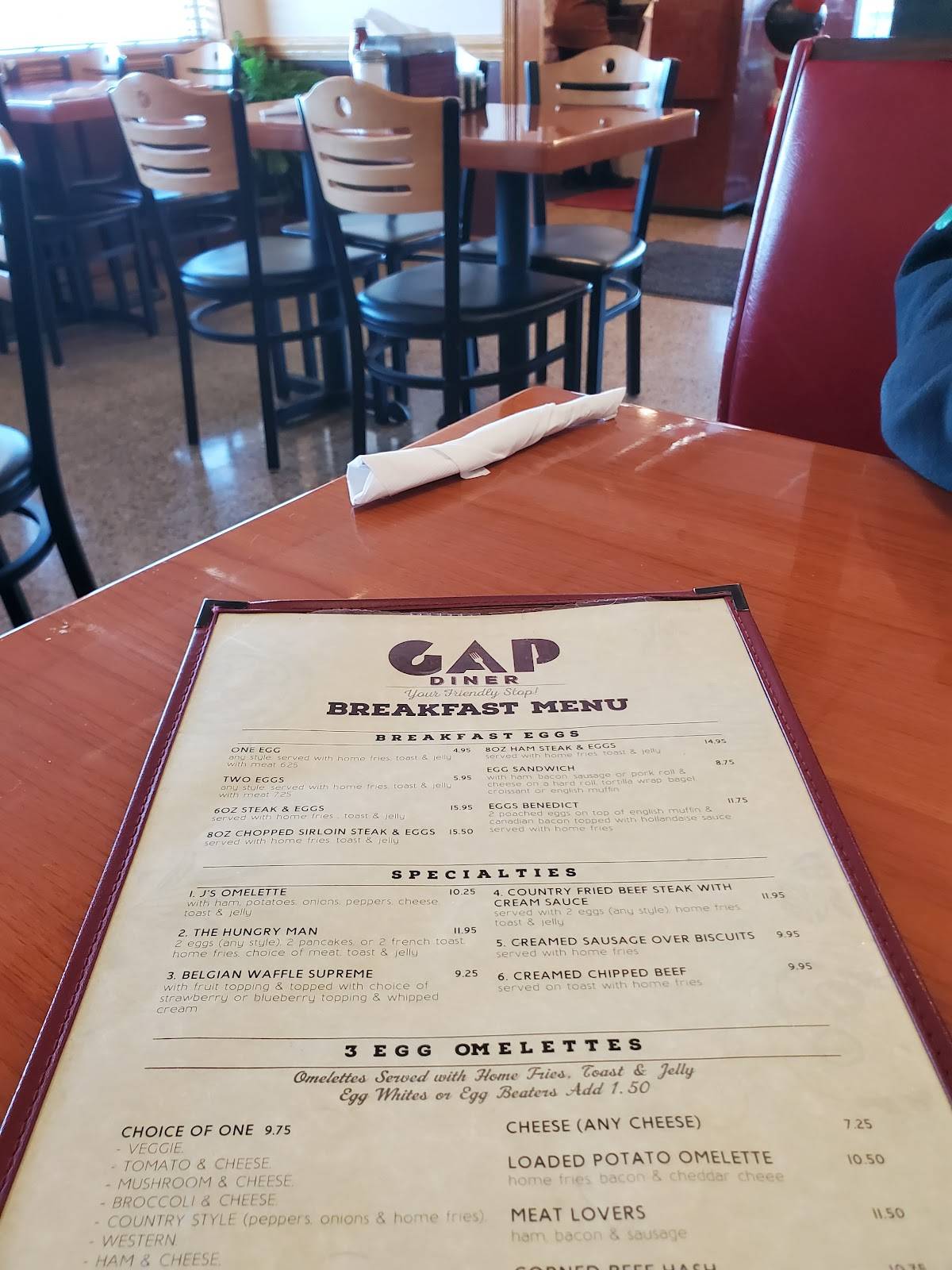 Menu at Gap Diner restaurant, Wind Gap