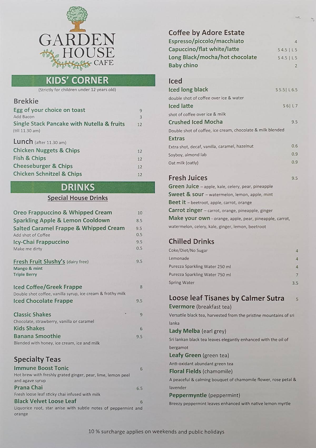 Menu at Garden House Cafe, Enfield
