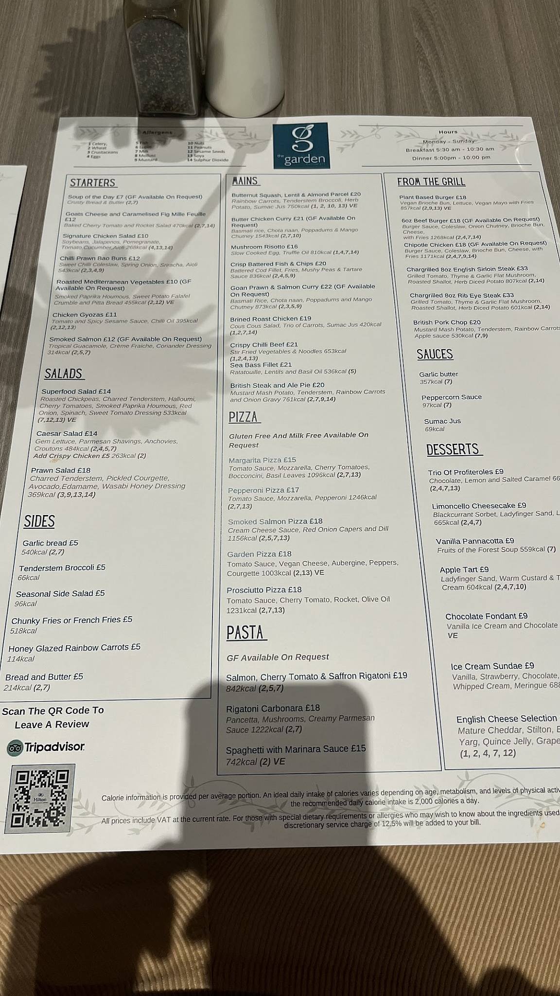 Menu at Garden Restaurant, Crawley