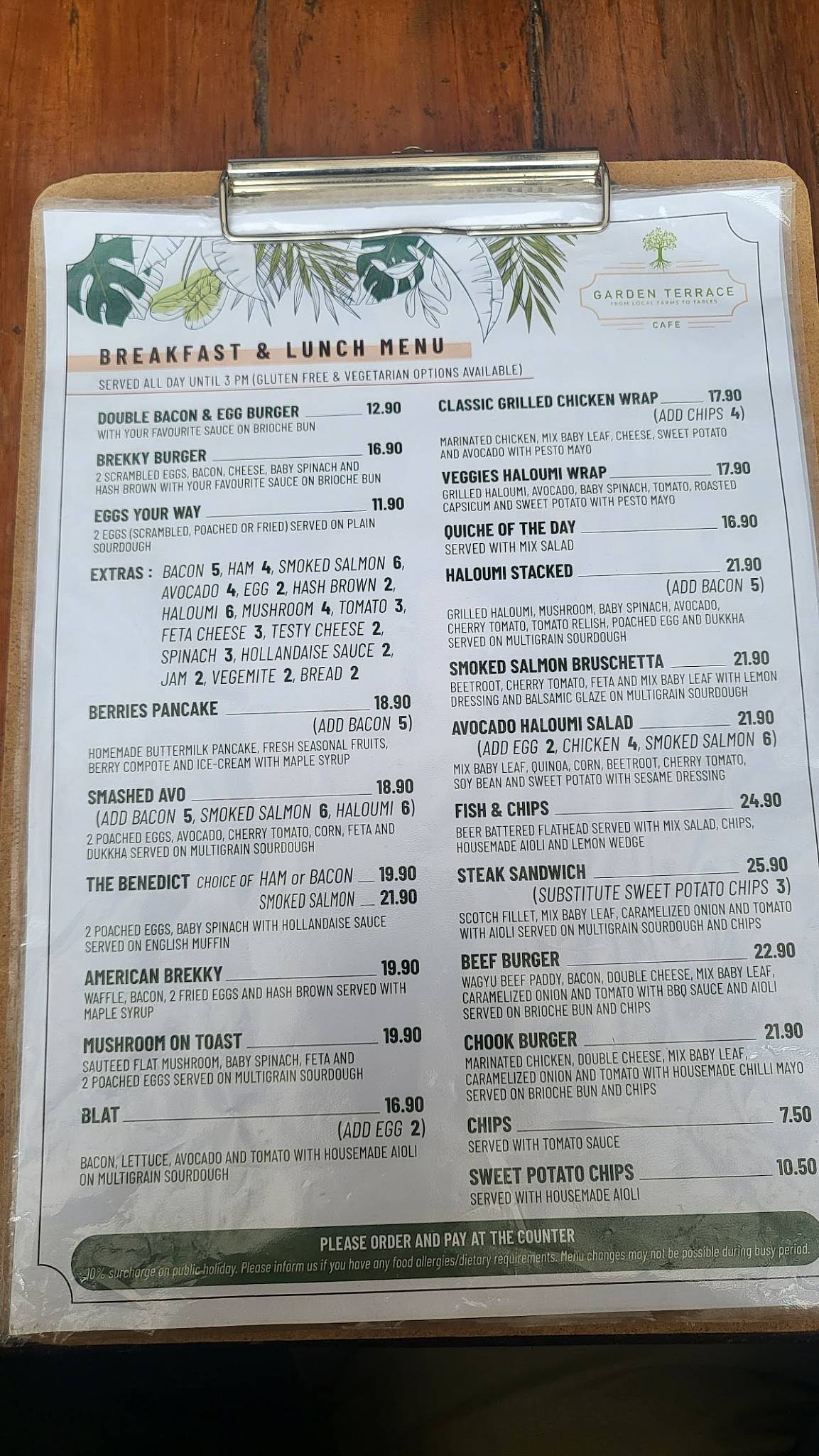 Menu at Garden Terrace Cafe, Warriewood