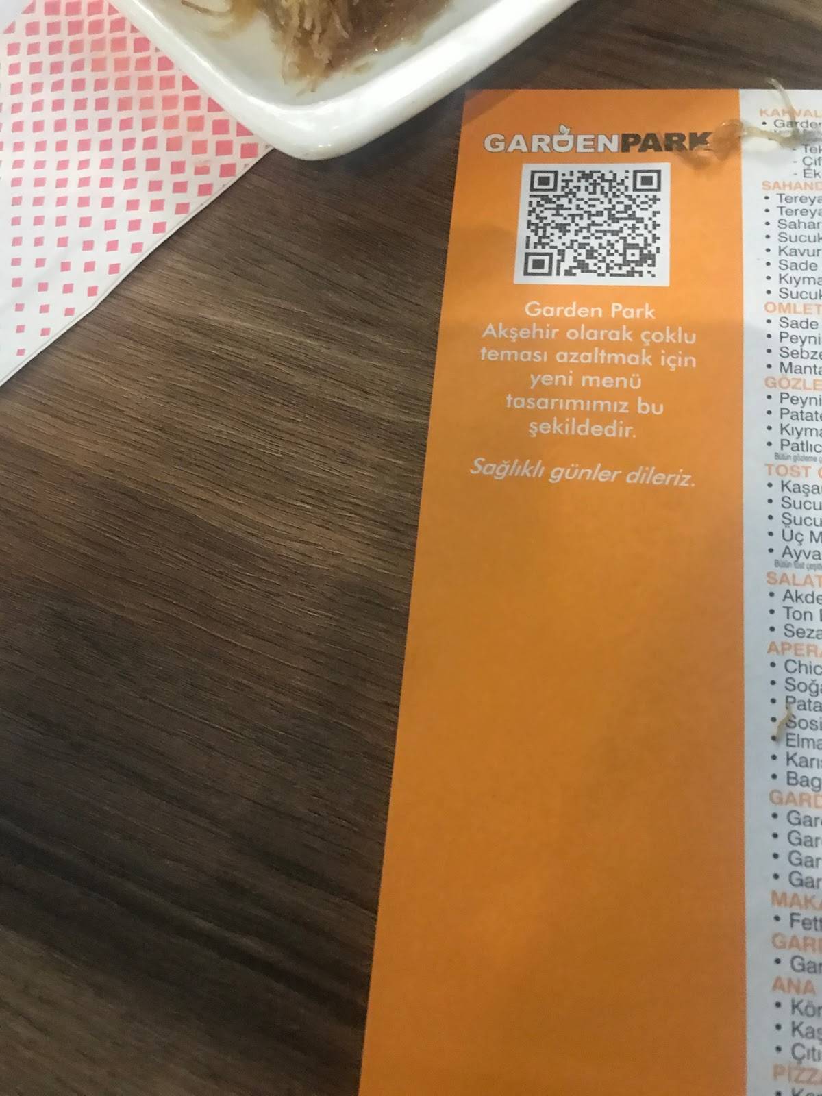 Menu at GardenPark, Akşehir