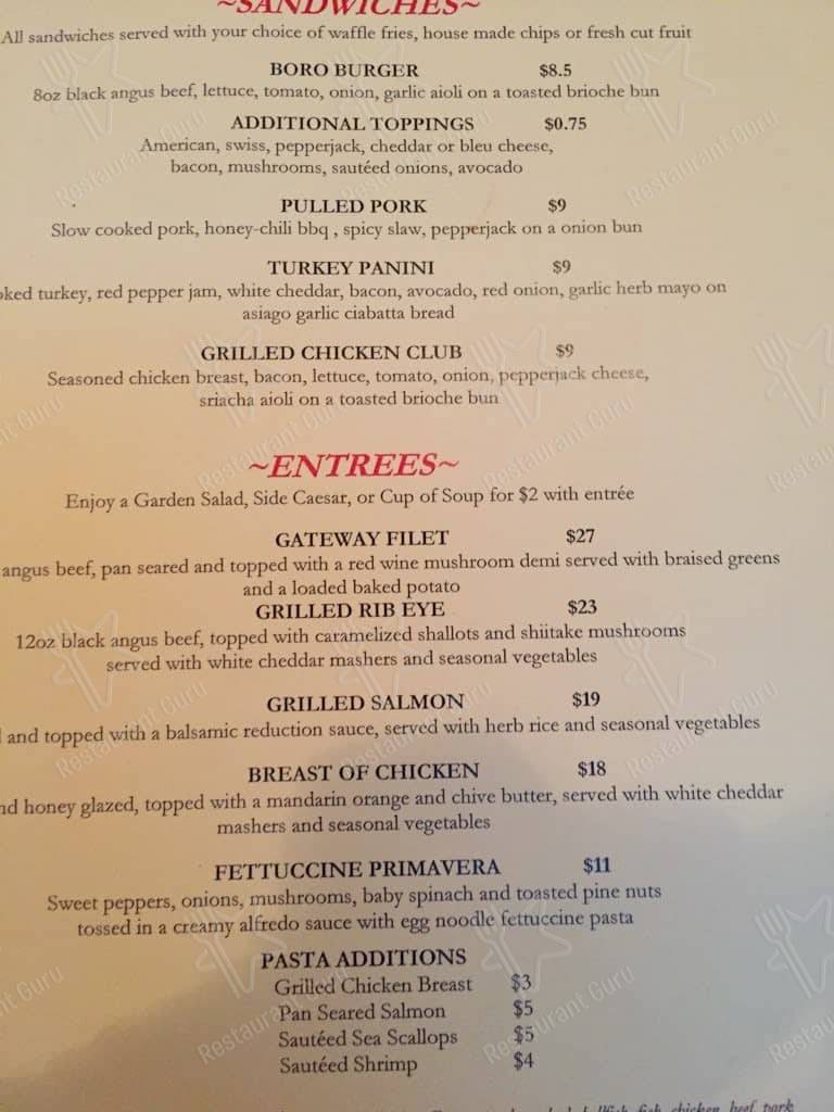 Menu at Gateway Grille restaurant, Nashville, Conference Center Boulevard