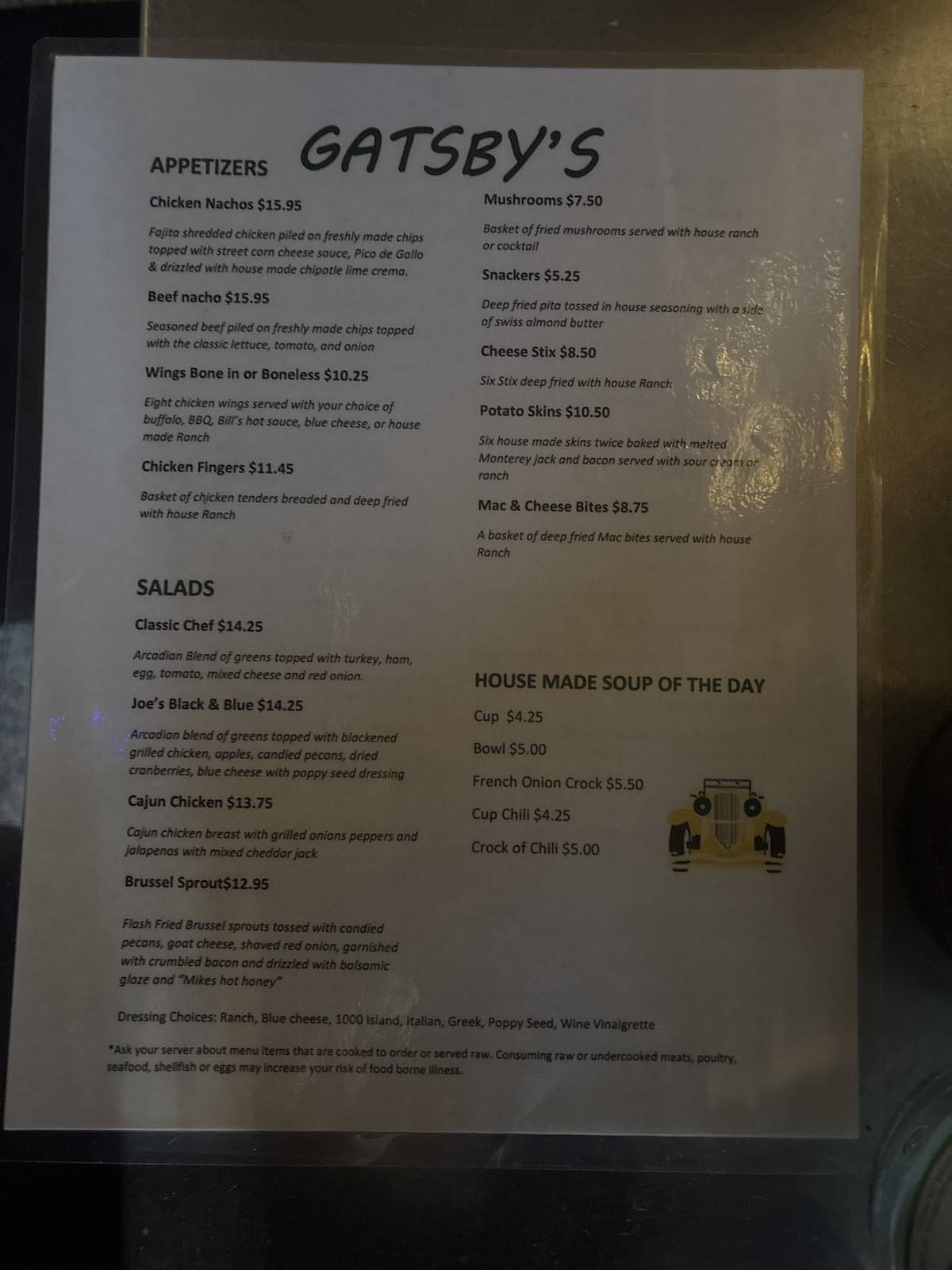 Menu at Gatsby's pub & bar, Novi