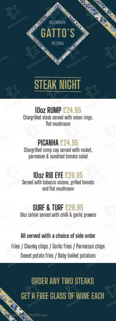 Menu at Gattos restaurant, Ballymena