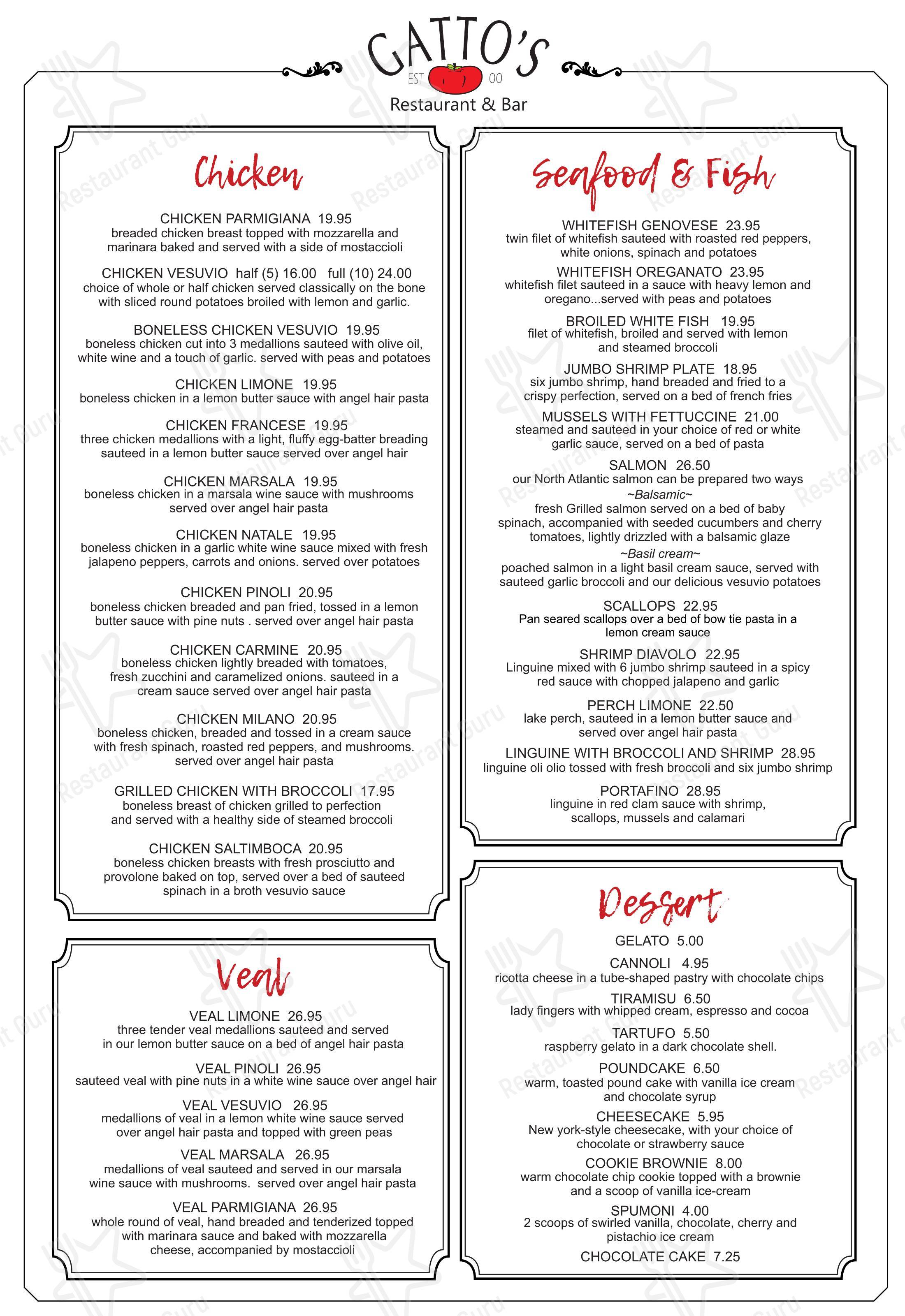 Menu at Gatto's Italian Restaurant & Bar, Tinley Park, 183rd St
