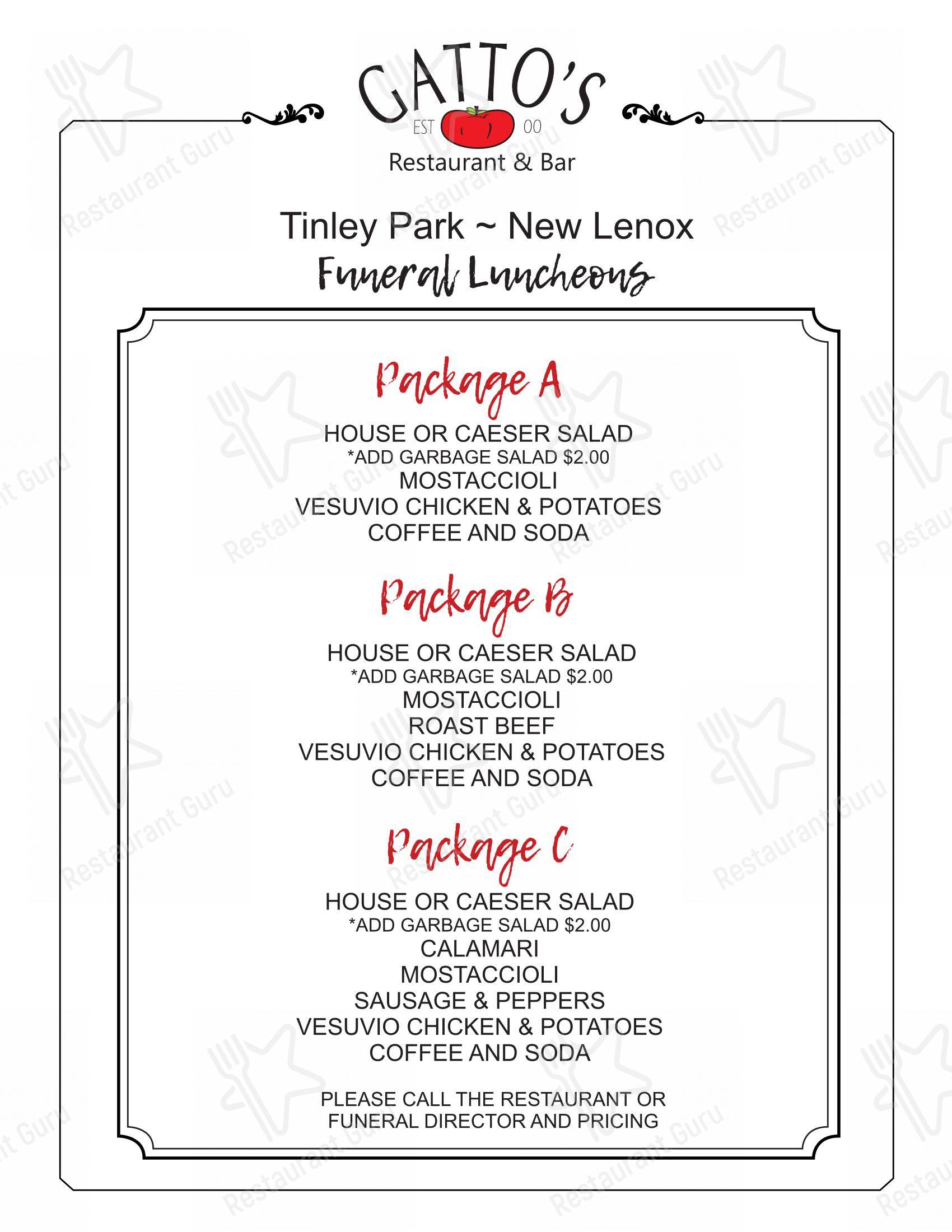 Menu at Gatto's Italian Restaurant & Bar, Tinley Park, 183rd St