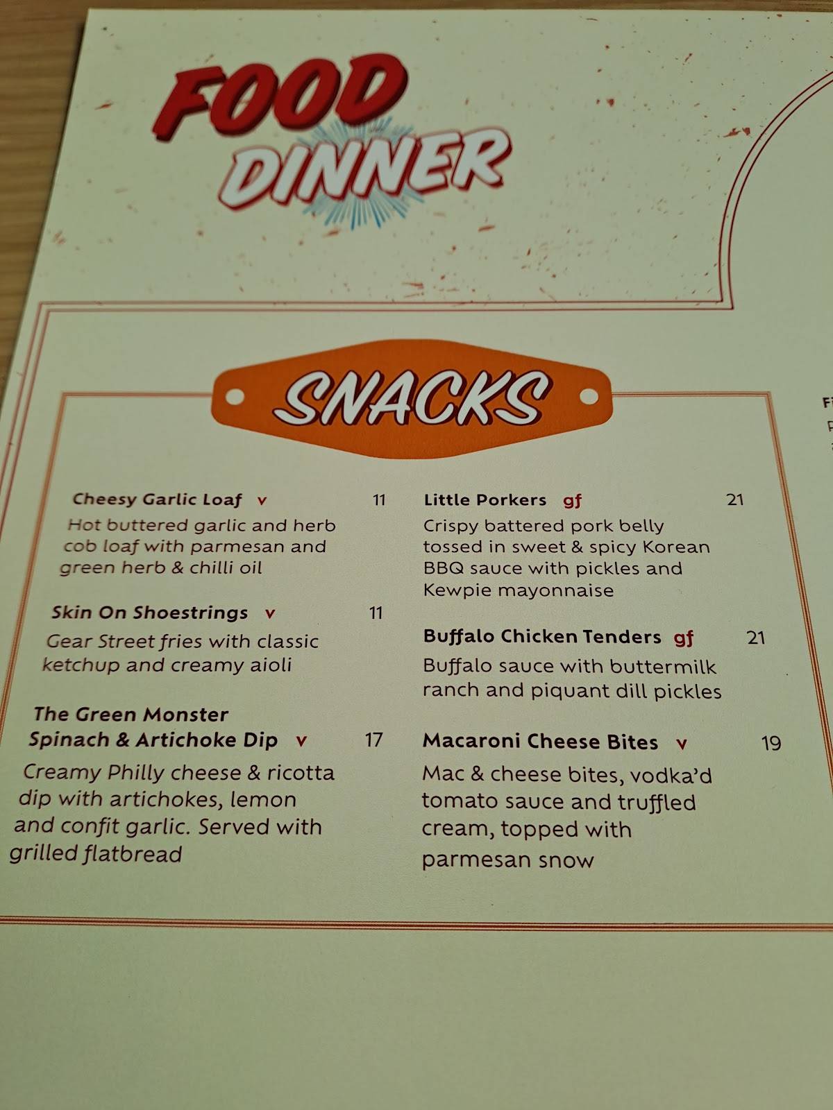 Menu at Gear Street Union restaurant, Lower Hutt