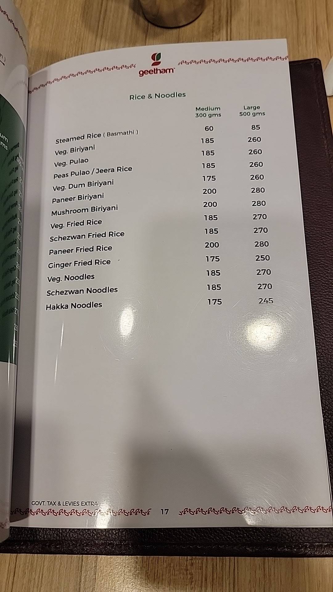 Menu at Geetham Veg Restaurant Navalur, Chennai